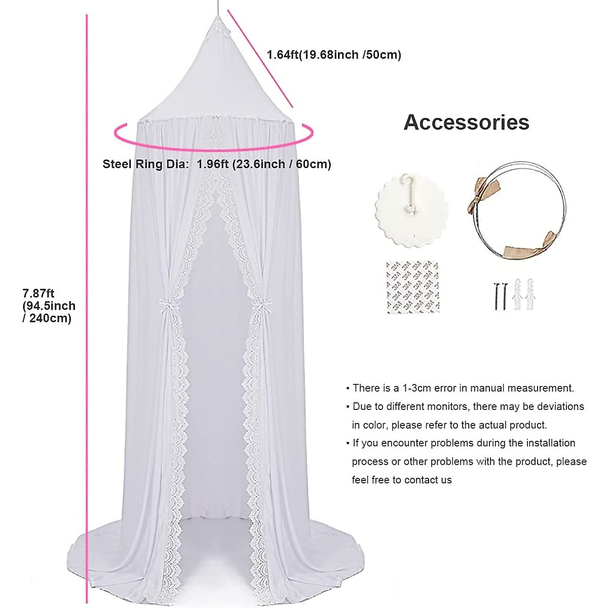 LImiLI Bed Canopy for Girls and Kids Hanging Mosquito Net for Baby Crib Nook Castle Game Tent Nursery Play Room Decor (White)
