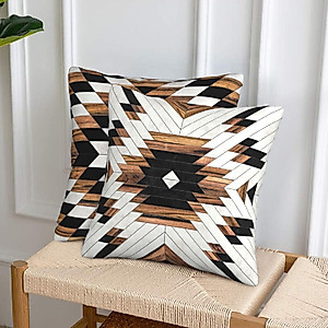 Tribal Aztec Western Wooden Native American Indian Farmhouse Throw Pillow Covers 18x18 in Pillow Case Soft Cushion Pillow Covers Set of 2 for Sofa Bed Bedroom Living Room Home Decor
