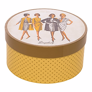 Simplicity Vintage Fashion 1960's Round Sewing Storage Box, 7.25'' W x 7.25'' L x 3.75'' H