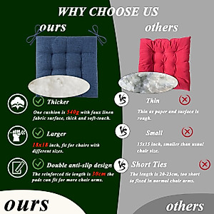 FlyGulls Chair Cushions for Dining Chairs Set of 4 Square Seat Cushion 18"x18" Office Chair Cushion Thick and Soft Kitchen Chair Pads with Ties, Navy