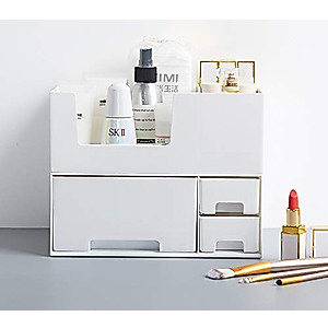 Yarlung Stackable Makeup Organizer with Drawers, Plastic Storage Box Countertop Display Case for Desk Sundry, Bathroom Vanity, Lipsticks, Cosmetic, White