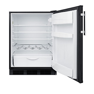 Summit Appliance FF63BK Freestanding Residential Counter Height 24" Wide All-refrigerator in Black Exterior with Auto Defrost, Deluxe Interior, Pro Style Handle and Adjustable Thermostat