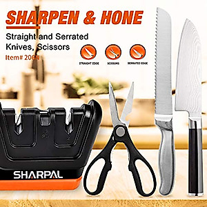 SHARPAL Chef Knife and Scissors Sharpener & Garden Tool Sharpener, Sharpening & Honing Straight and Serrated Knives, Lawn Mower Blade, Axe, Pruners, Shears, Combo Gift Pack w/Greeting Card