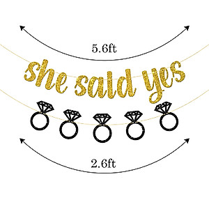 Belrew She Said Yes Banner, Wedding, Engagement Party Decor, Bridal Shower Party Decoration Supplies, Glittery Gold & Black