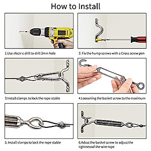 Twinkle Star 164 ft Globe String Lights Suspension Kit Stainless Steel Globe Lights Kit Outdoor Light Guide Wire for Patio, Garden