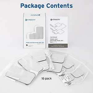 Etekcity TENS Unit Replacement Pads Electrodes for Back Pain Relief, Self-Adhesive & Gel Free for Electrotherapy White (Pack of 16)