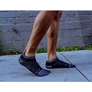 FUN TOES Mens Toe Socks Barefoot Running Lightweight -Value 6 Pairs Pack- Size 6-12 WHITE/GRAY