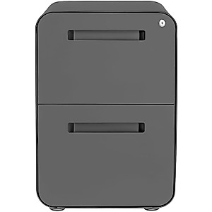Laura Davidson Furniture Stockpile 2 Drawer Mobile File Cabinet with Lock - Under Desk Metal Filing Cabinet, Legal/Letter File Folders, Wheels and Stationary Feet, Pre-Assembled, Dark Grey