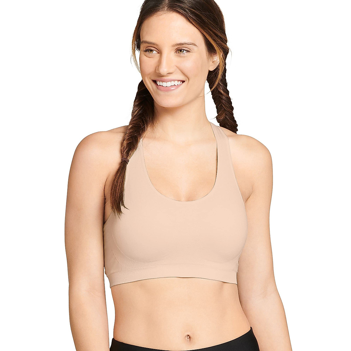 Jockey Women's Bra Mid Impact Removable Cup Seamless Sports Bra, Light, XL
