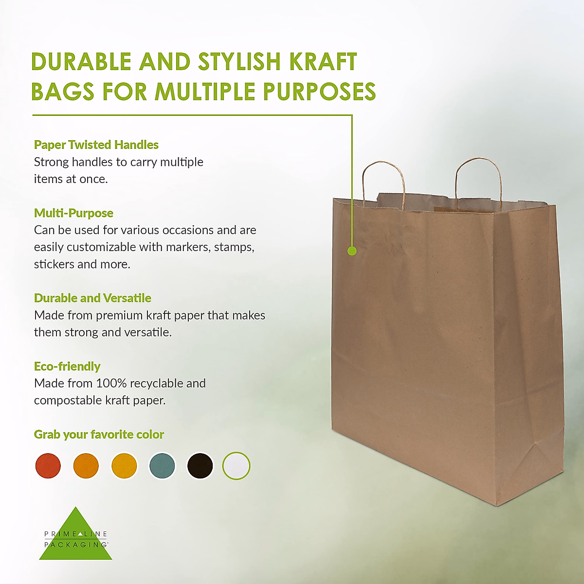 Brown Paper Bags with Handles - 18x7x18.75 Inch 100 Pack Large Plain Brown Paper Bags, Durable Kraft Paper for Retail Stores, Small Business, Shopping, Crafts, Gifts, Grocery items, in Bulk