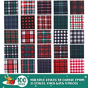 Preboun 100 Pcs 5 x 5 Inches Christmas Plaid Buffalo Check Fabric 25 Styles Buffalo Plaid Fabric Squares Polyester Fabric Scraps Quilting Squares for DIY Christmas Sewing Quilting Patchwork