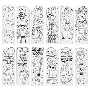 24 Pack Color Your Own Bookmarks for Kids, Students, DIY Classroom Art, 24 Book Worm Designs (2 x 6 in)