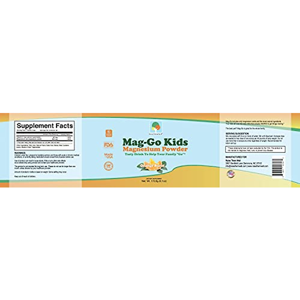 Raise Them Well Mag-Go Kids Magnesium Powder | Constipation Relief (Orange Burst) | 90 Servings per Tub