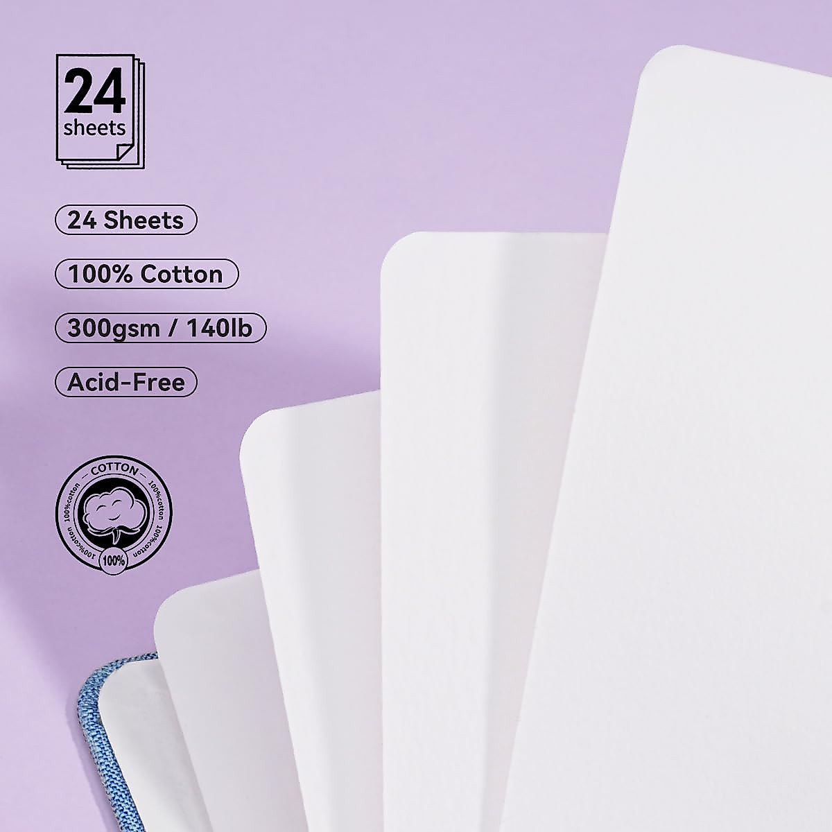 Lightwish Square Watercolor Journal,100% Cotton,300gsm/140lb,Acid-Free,24 Sheets Cold Press Watecolor Sketchbook for Artists Adults Students,4.7 * 4.7 Inches(Blue)