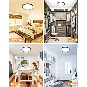 4PACK LED Flush Mount Ceiling Light Fixture Black, 9Inch 24Watt, 3000k/4500k/6000K LED Ceiling Light, Ultra Slim Flush Mount LED Ceiling Lamp for Bedroom, Living Room, Kitchen, Hallway,NOT-DIMMABLE
