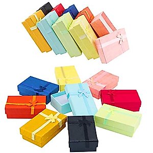 PRALB 18PCS Assorted Jewelry Gifts Boxes, Cardboard Ring Boxes With Padding Gifts Paper Boxes Jewelry Storage Cube Satin Ribbons Bowknot (9 Colors, 3.15" x 1.97" x 0.98")