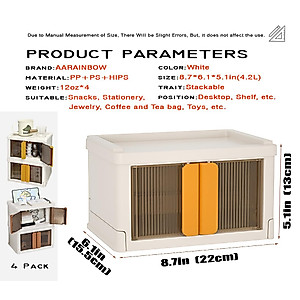 AARAINBOW 4 Pcs Plastic Storage Bins with Lids and Doors, Small Storage Bins Stackable Plastic Storage Boxes Cute, Small Storage Boxes with Lids for Home Dorm Office, 4.2L (S 4 White)