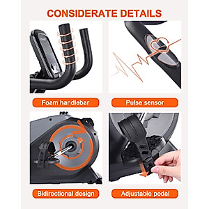 ECHANFIT Recumbent Exercise Bike with Optional Bluetooth Connectivity, 16 Levels Magnetic Resistance and Pulse Rate Monitor for Seniors, Indoor Stationary Bike for Home Use, 350 LB Weight Capacity