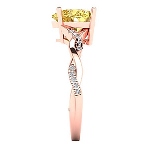 Clara Pucci 2.16ct Heart Cut Criss Cross Twisted Solitaire Halo Natural Orange Citrine designer Modern Statement Ring 14k Pink Rose Gold