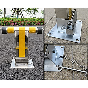 Tools Parking Barrier Lock T Shape Stainless Steel Parking Barrier Folding Parking Space Lock Heavy Duty Security Post with Padlock & Bolt(370x370mm|Yellow)