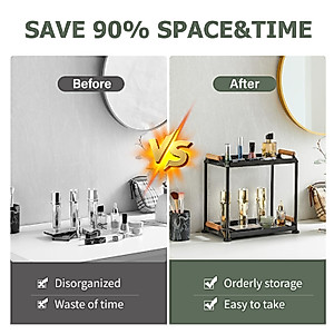 Aduanbang Bathroom Organizer Countertop, 2-Tier Bathroom countertop Organizer Storage Shelf Cosmetic Organizer Spice Rack for Bathroom, Kitchen, Living Room, Bedroom, Dressing Table, Black