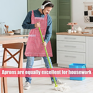 JJYHEHOT Women Classic Vintage Apron, Red and White Gingham Cotton Apron, Home Kitchen Chef Bib