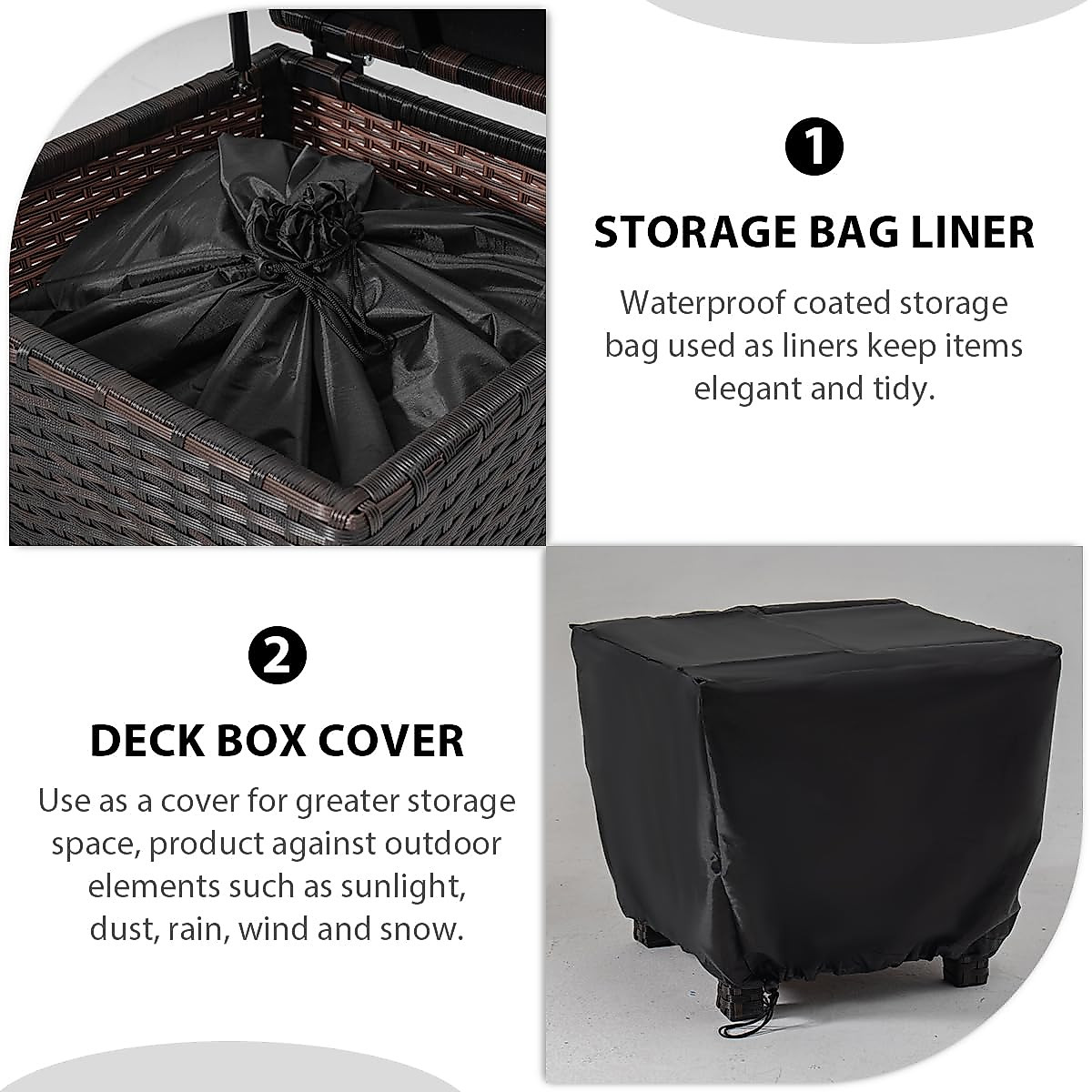 Outdoor Wicker Storage Box with Cover, 13 Gallon PE Rattan Deck Box for Outside with Waterproof Liner, Patio Storage Chest with Hinged Lid for Cushions, Pillows, Towels, Horizontal Bin, Brown