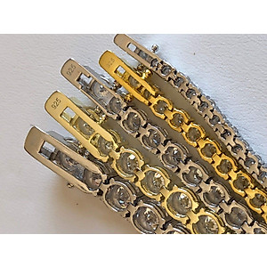 HarlemBling Real Solid 925 Sterling Silver Mens Or Womens Tennis Bracelet - 14k Yellow & Rose Gold Finish Over Solid 925 Silver - 3-6mm - 6-9" Iced Out One Row Bracelet (6, 3mm Silver)