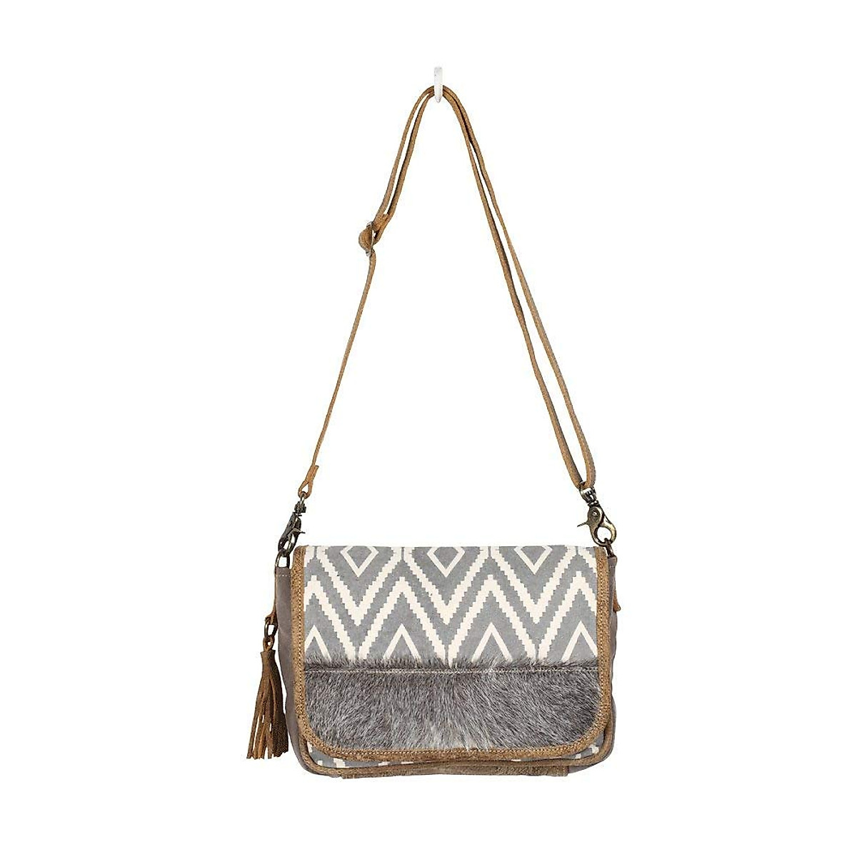 Myra Bag Utilitarian Upcycled Canvas & Cowhide Crossbody Bag S-1348