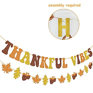 Thankful Vibes Banner Garland Thanksgiving Decorations for Thanksgiving Friendsgiving Party Birthday Party Decorations