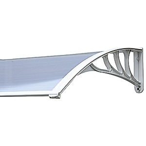 MCombo 38 inch x 116 inch Window Awning Outdoor Polycarbonate Door Shade Patio Cover Canopy, 6055-4012 (Pure White Bracket +Clear Hollow Sheet)