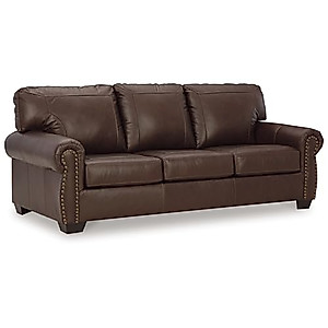 Signature Design by Ashley Colleton Classic Leather Match Sofa with Nailheads, Dark Brown