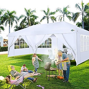 COBIZI 10x20ft Pop Up Canopy Tent with 6 Removable Sidewalls, Easy Up Commercial Canopy, Waterproof and UV50+ Gazebo with Portable Bag, Adjustable Leg Heights,Party Tents for Parties