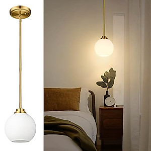 Audickic Farmhouse Gold Pendant Light Fixtures, Pendant Lights Kitchen Island with Milk Glass Globe Shade, Farmhouse Hanging Pendant Light for Dining Room Entryway, AD-22280-1P-GD-W