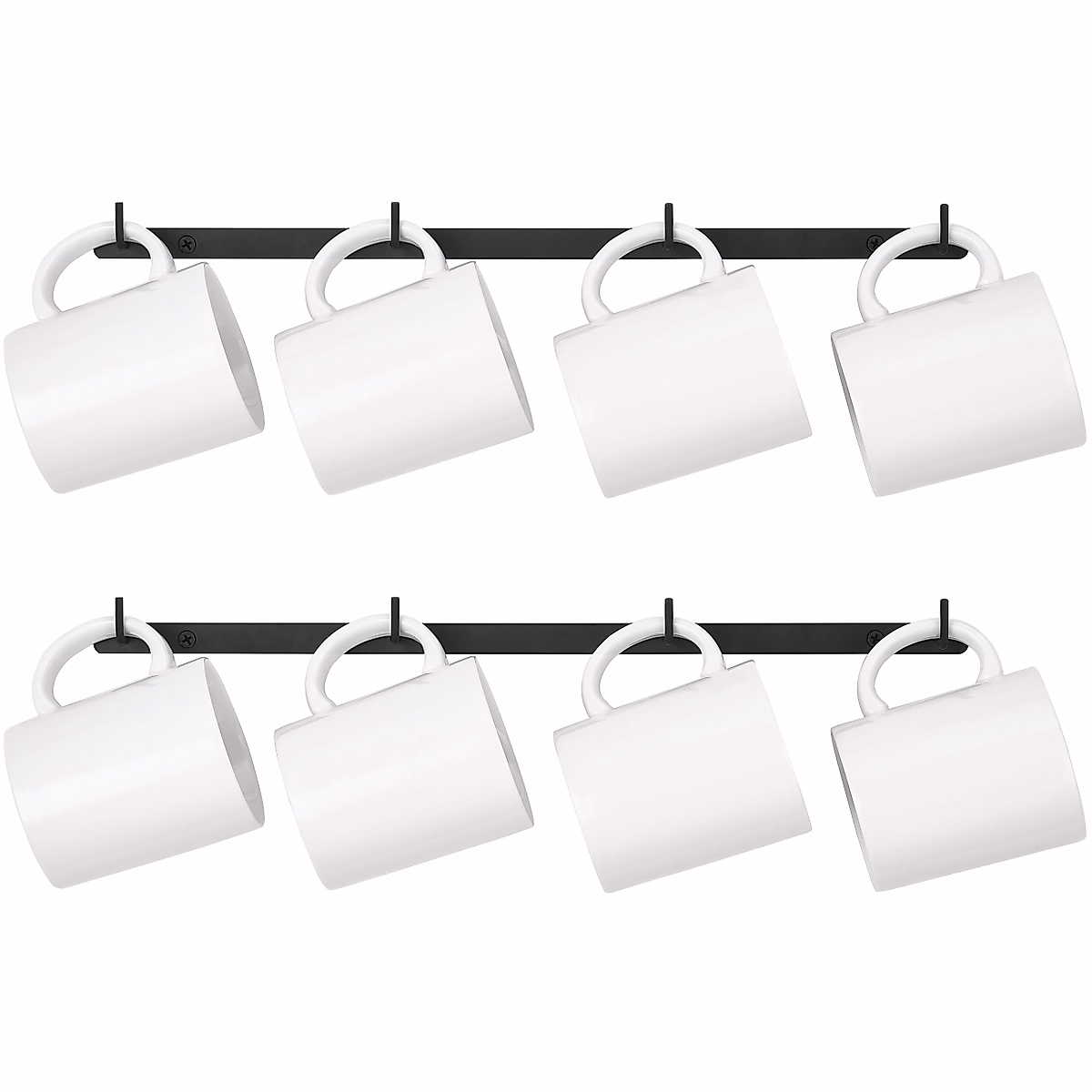 Dahey Mug Holder Metal Coffee Mug Rack Wall Mounted with 8 Mug Hooks, Set of 2, Mug Display Rack Cup Holder Storage for Kitchen Dining Room Coffee Bar, Black