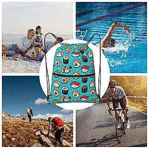 Famame Funny Food Sushi Drawstring Backpack String Bag Sackpack For Gym Shopping Beach Sport Yoga