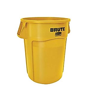 Rubbermaid Commercial Round Brute Container, Plastic, 32 gal, Yellow