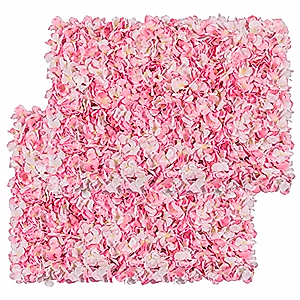 Flower Wall Panel Set, U'Artliens Artificial Wall Flower Backdrop 24x16 Inch 3D Silk Hydrangea Rose Floral Panel for Photo Background Home Party Wedding Backdrop Decoration (2pcs, Pink)
