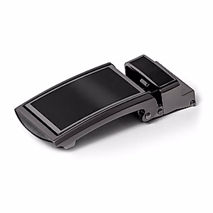 SlideBelts Men's Vegan Leather Belt without Holes - Black Buckle/Black Leather (Trim-to-fit: Up to 48" Waist)