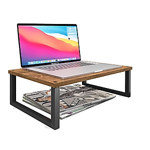 Simple Trending 2-Pack Wooded Monitor Stand Riser, Desk Organizer Stand with Anti-Slip Suction Cup for Laptop, Computer, iMac, Pc, Antique Brown