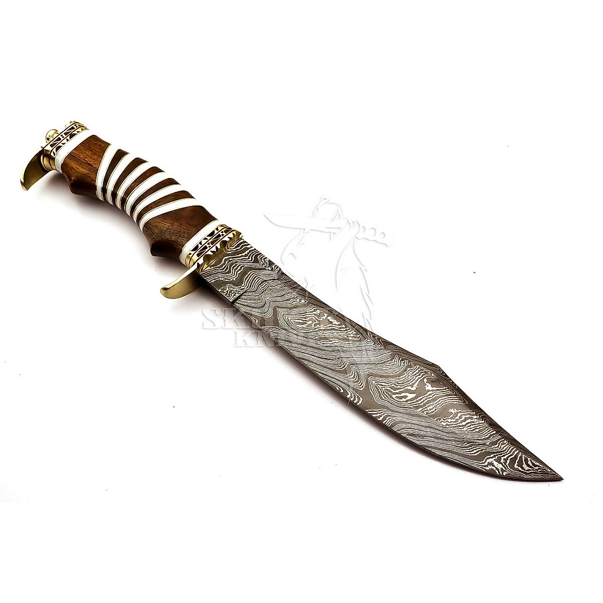 Skokie Knives Custom Hand Made Damascus Steel Hunting Knife Handle Camel Bone (Brown)