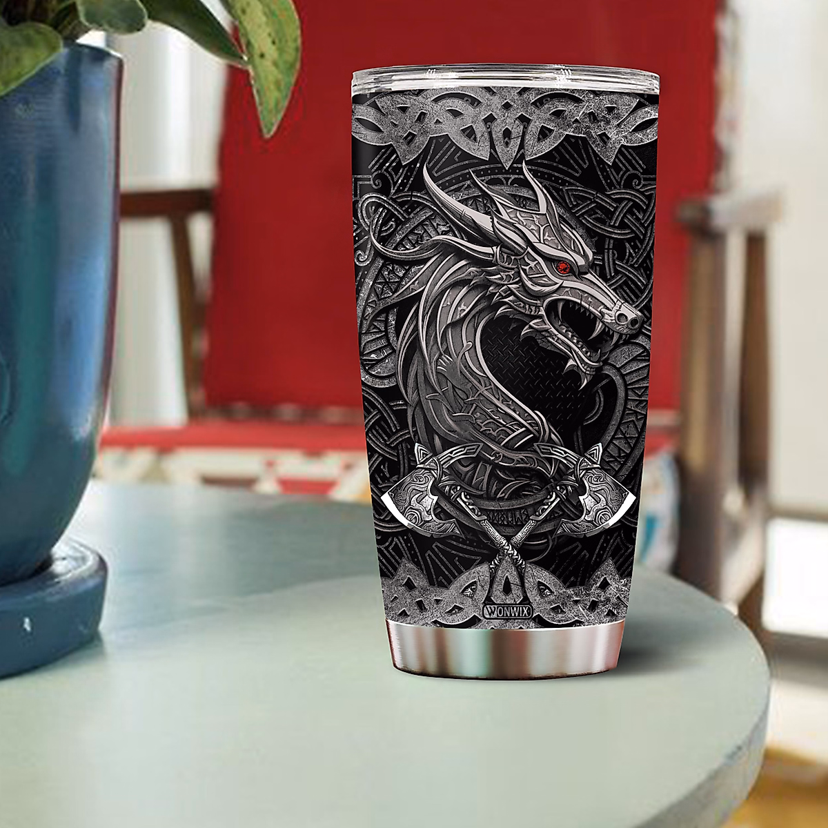 WONWIX Personalized Dragon Viking Tumbler Gifts for Men Dad Husband Friends Dragon Lovers Insulated Stainless Steel 20oz With Lid Travel Cup Coffee Mug Water Bottle Gift