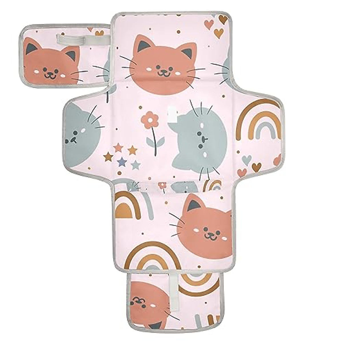 Bulletgxll Cat Cartoon Doodle（2） Portable Diaper Changing Pad Waterproof Changing Pad with Baby Tissue Pocket and Magic Stick for Newborn Baby.