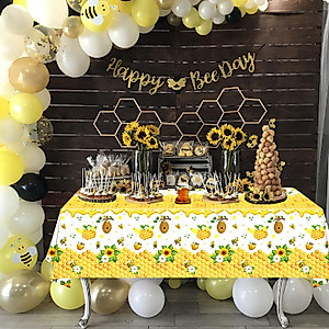 4 Pack Bee Tablecloth Happy Bee Day Tablecloths Rectangle Honey Bees Bumble Table Cover Bee Theme Party Tablecloth for Bee Baby Shower Bee Birthday Party Decorations 51 x 86 Inch