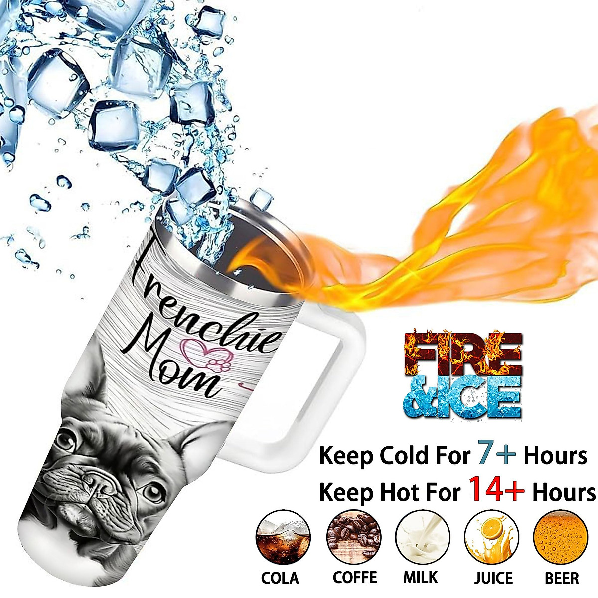 FOCIUZTA 40oz 404 Stainless Steel French Bulldog Themed Tumbler, Insulated & Festive Design, Ideal Gift for Dog Lovers, Easter Gift Cup