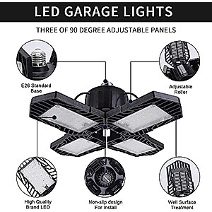 4 Pack LED Garage Lights,100W Deformable Led Garage Lighting 10000LM E26 Daylight 6000K LED Garage Ceiling Lighting Super Bright Adjustable Garage Lights for Garage,Warehouse