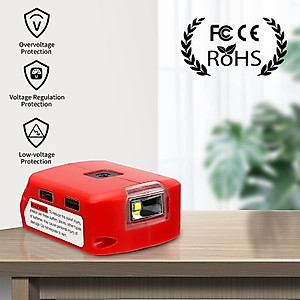 Taingwei USB Charger Adapter for Milwaukee M18 Lithium Battery, LED Work Light with Dual USB Charger and 12v DC Port,Power Source Supply for 14.4-20v Max Lithium-Ion Battery