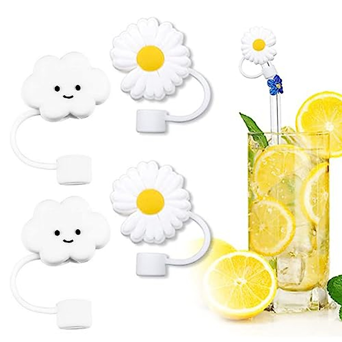 Flower Straw Cover Cap for Stanley Cup Silicone Straw Topper Compatible with 30&40 Oz Tumbler with Handle,Straw Tip Covers 10mm 0.4in for Straw Tip Covers (8Pcs Straw Cover)