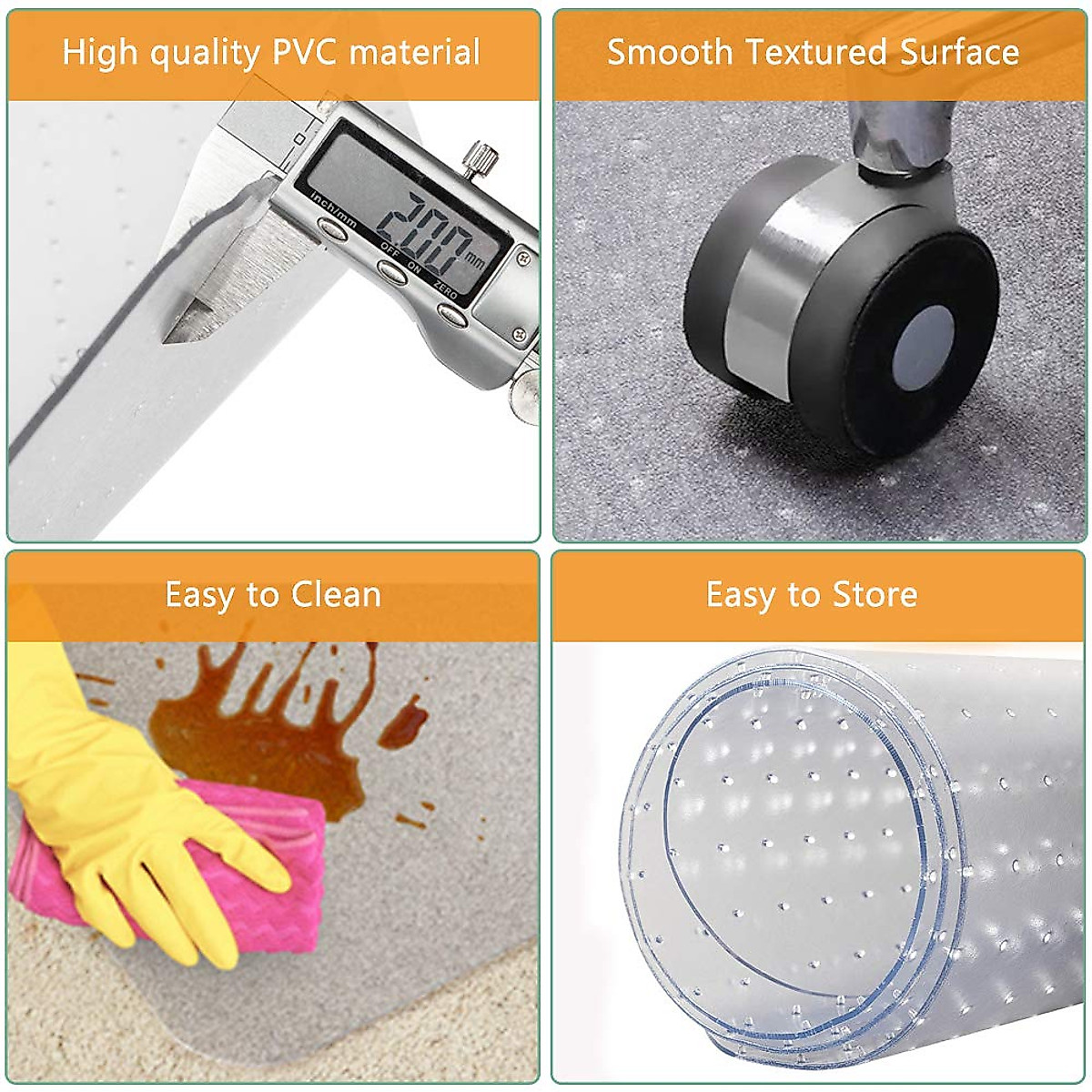 MTFY 36" X 48" Office Carpet Chair Mats, PVC Transparent Low/Medium Pile Chair Mat for Carpeted Floors with Lip & Grippers, Computer Chair Floor Protector for Office and Home