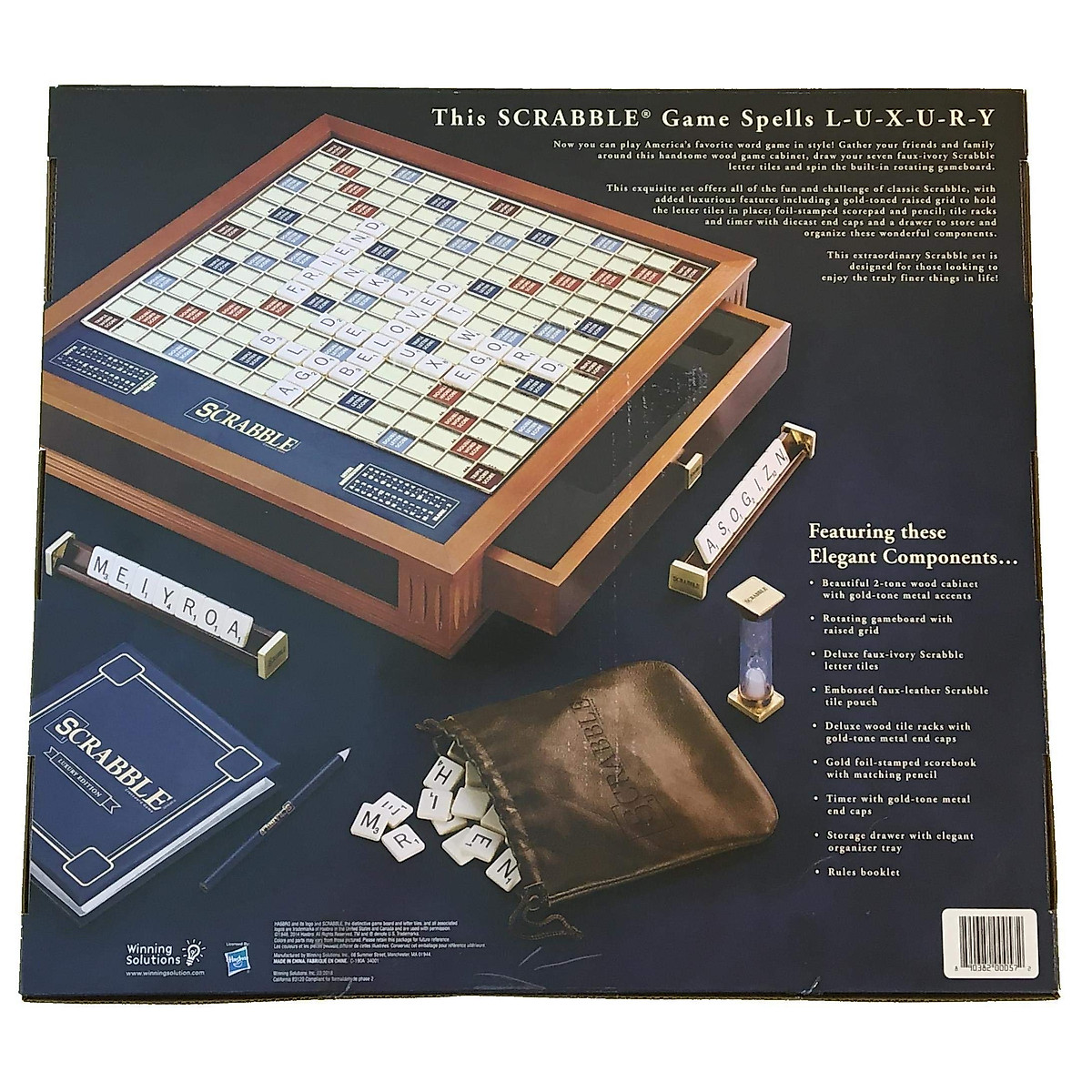WS Game Company Scrabble Trophy Luxury Edition with Rotating Wooden Game Board